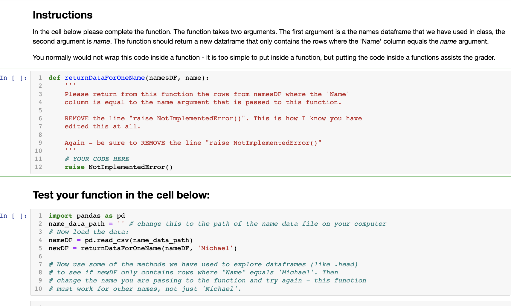 Solved Instructions In the cell below please complete the | Chegg.com