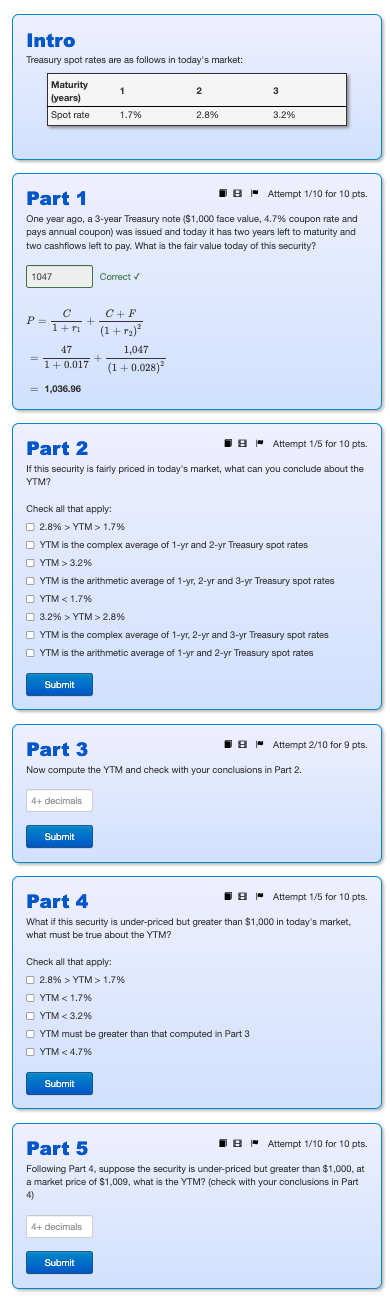 Intro Treasury spot rates are as follows in today's | Chegg.com