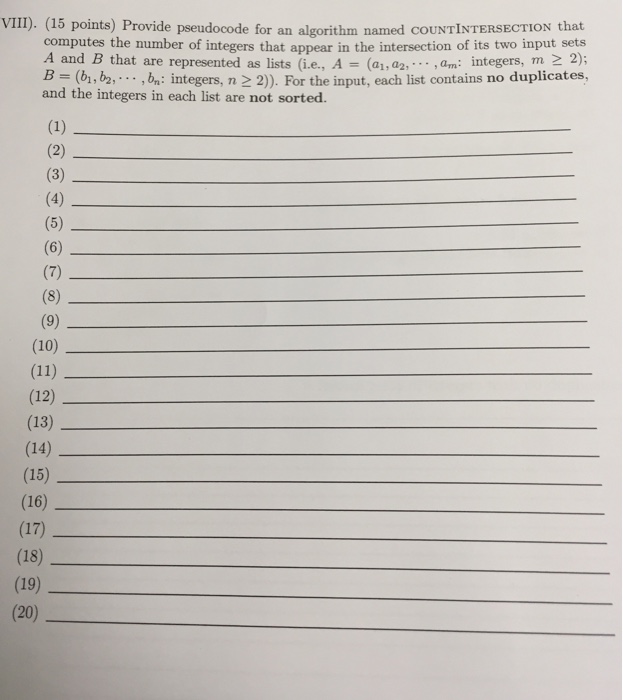 Solved Provide pseudo code for algorithm named | Chegg.com