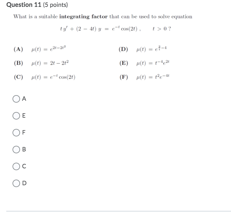 Solved Question 11 (5 points) What is a suitable integrating | Chegg.com