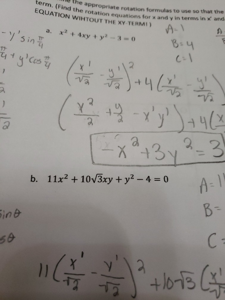 Solved term. (Find the rotation equa me the appropriate | Chegg.com