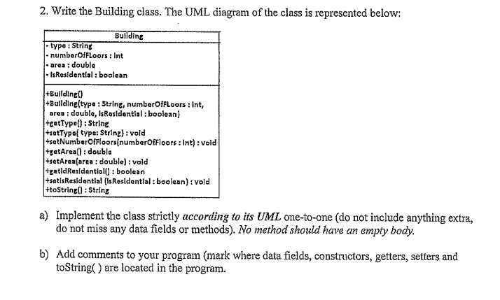 Solved 2. Write the Building class. The UML diagram of the | Chegg.com