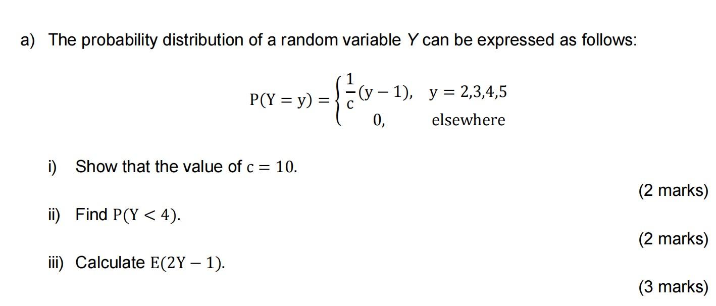 Solved a) The probability distribution of a random variable | Chegg.com
