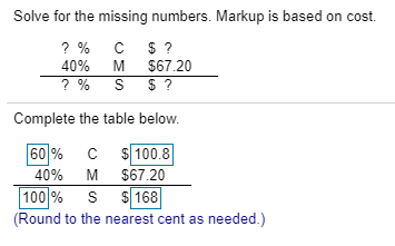 Solved Solve for the missing numbers. Markup is based on | Chegg.com