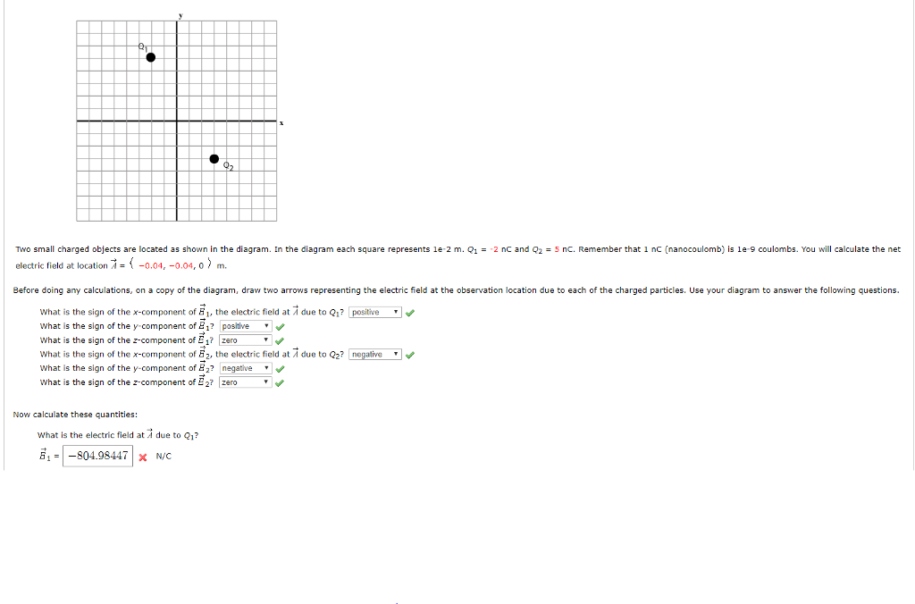 Solved Two small charged objects are located as shown in the | Chegg.com