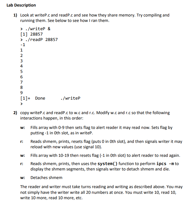 Solved Below is writeP.c and readP.c, the lab asks for w.c | Chegg.com