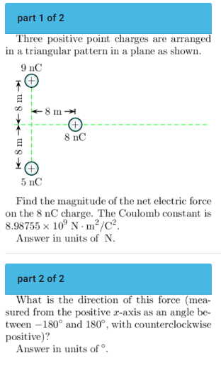 Solved part 1 of 2 Three positive point charges are arranged | Chegg.com