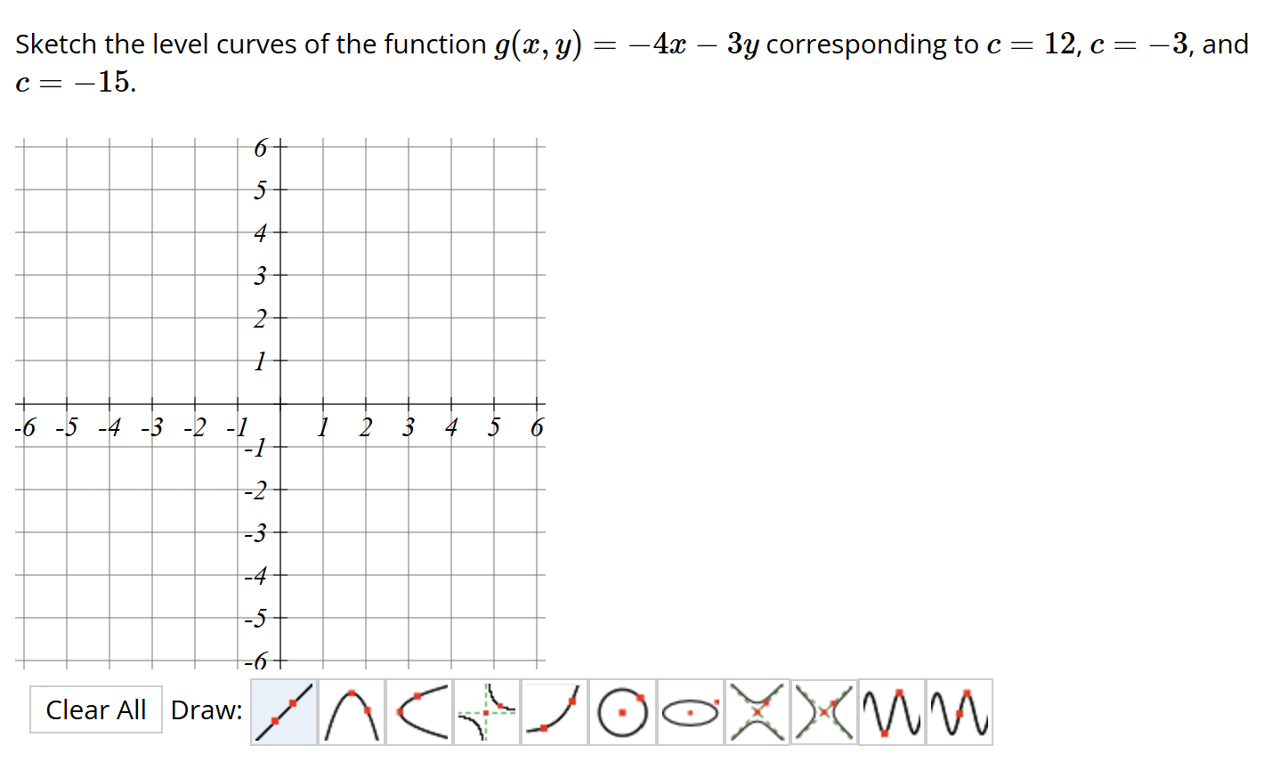 Solved Sketch the level curves of the function g(x,y)=-4x-3y | Chegg.com