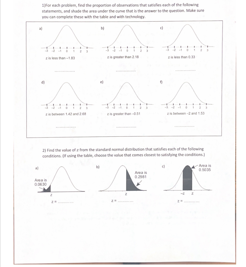 Solved For each problem, find the proportion of observations | Chegg.com