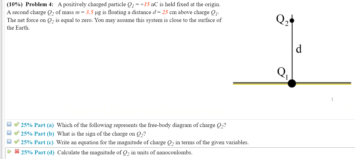 Solved (10%) Problem 4: A positively charged particle Q, | Chegg.com