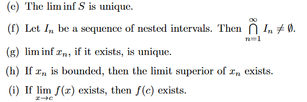 Solved (e) The lim inf S is unique (f) Let In be a sequence | Chegg.com