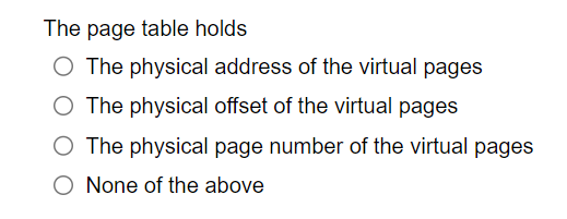 Solved The option is not the physical address of the virtual | Chegg.com