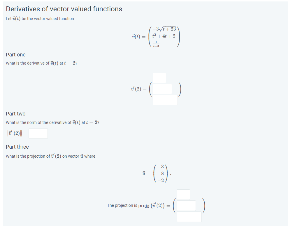 Solved Derivatives of vector valued functions Let v(t) be | Chegg.com