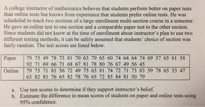 Solved A college instructor of mathematics believes that | Chegg.com