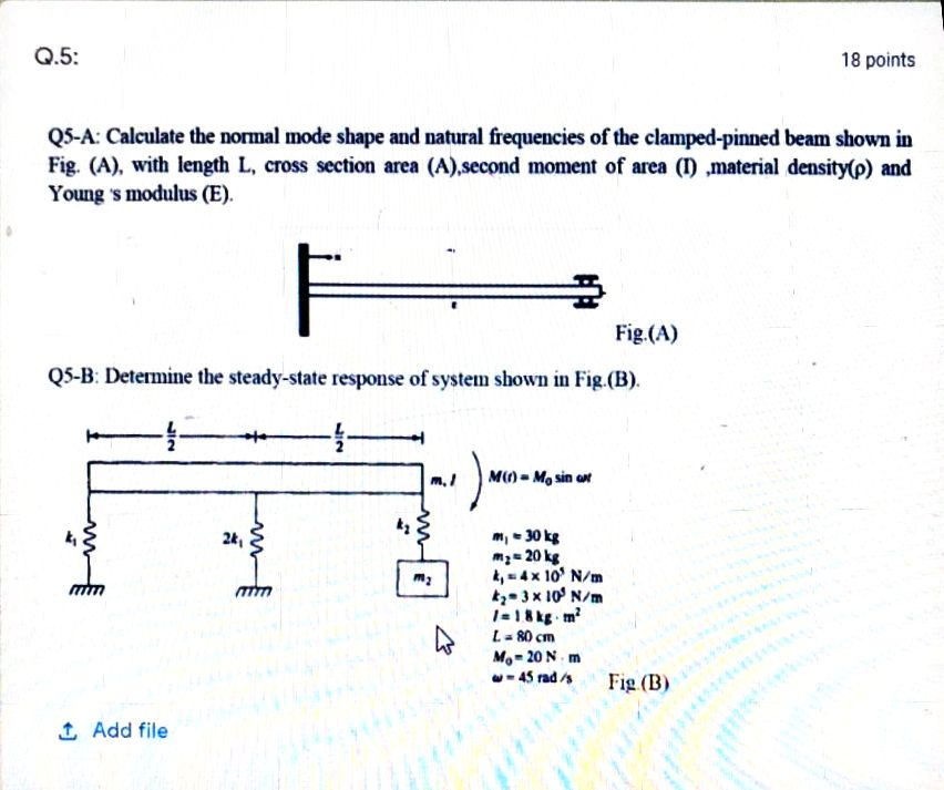 Solved Q.5: 18 points Q5-A: Calculate the normal mode shape | Chegg.com