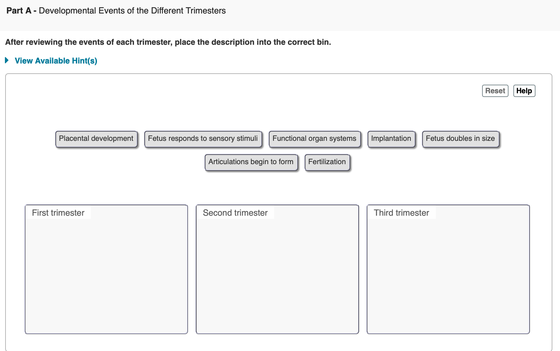 Solved Part A - Developmental Events of the Different | Chegg.com