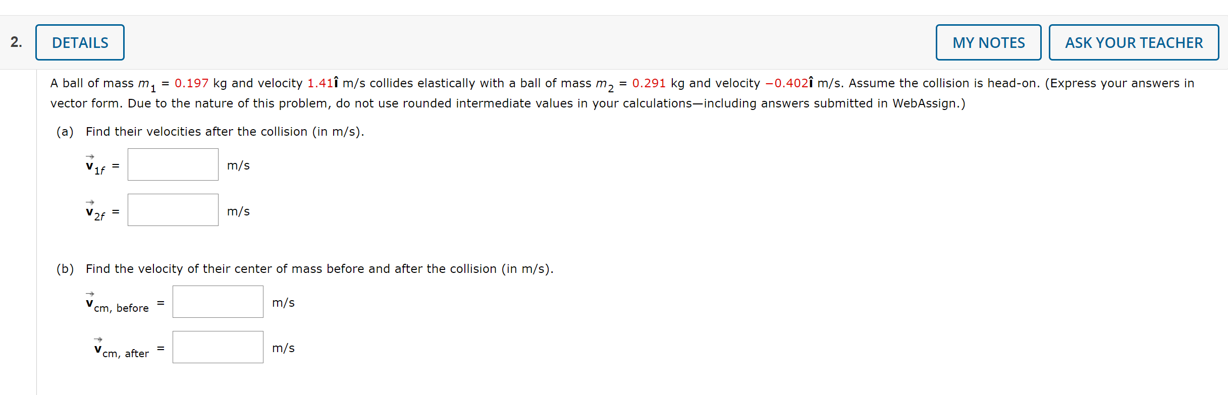 Solved (a) Find their velocities after the collision (in m/s | Chegg.com