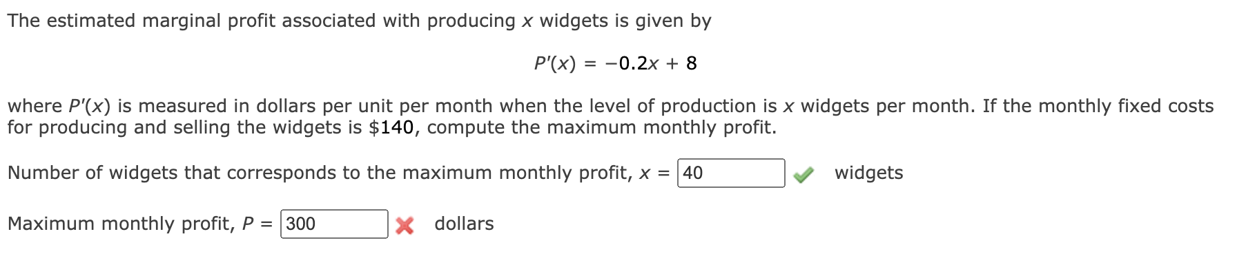 Solved P′(x)=−0.2x+8 where P′(x) is measured in dollars per | Chegg.com