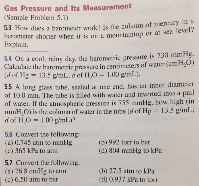 Solved Gas Pressure and Its Measurement (Sample Problem 5.1) | Chegg.com