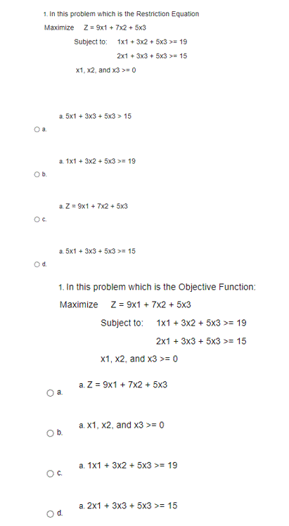 Solved 1. In this problem which is the Restriction Equation | Chegg.com