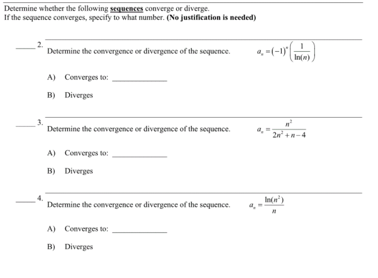 Solved Determine whether the following sequences converge or | Chegg.com