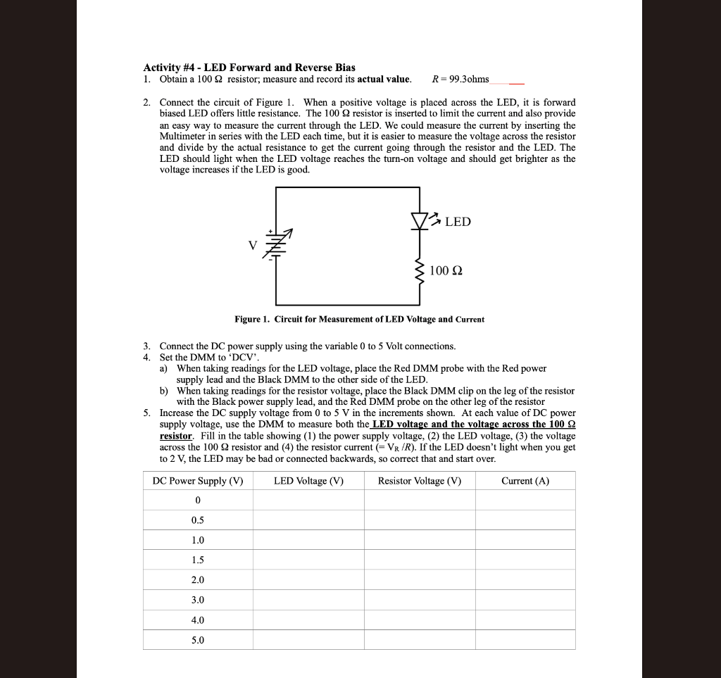 Solved Activity #4 - LED Forward and Reverse Bias 1. Obtain | Chegg.com