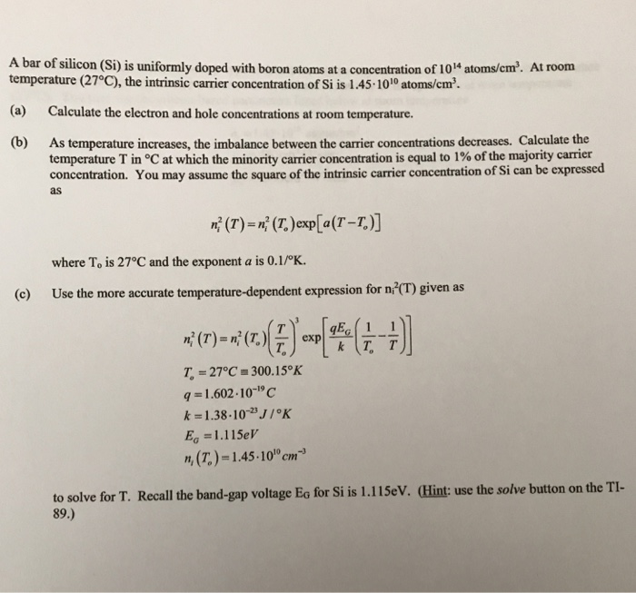 Solved A bar of silicon (Si) is uniformly doped with boron | Chegg.com