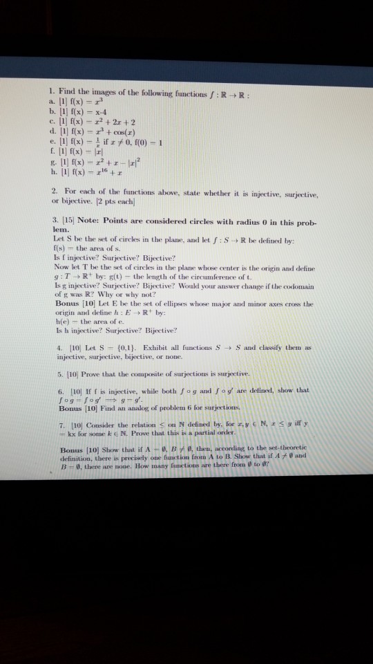 Solved 1. Find the images of the following functions f : R | Chegg.com