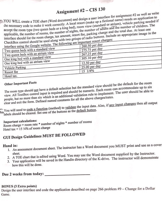Solved Assignment #2-CIS 130 YOU WILL create a TOE chart | Chegg.com