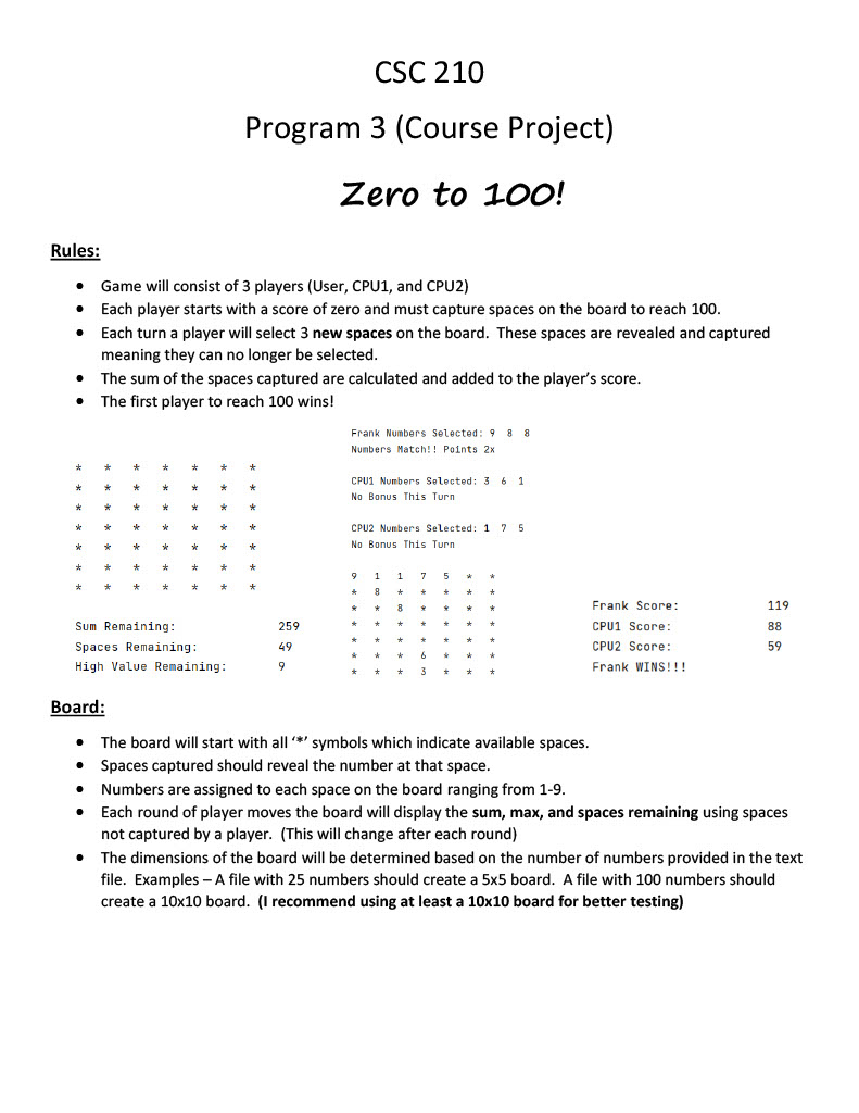 Solved In c++Zero to 100!Rules:- ﻿Game will consist of 3 | Chegg.com