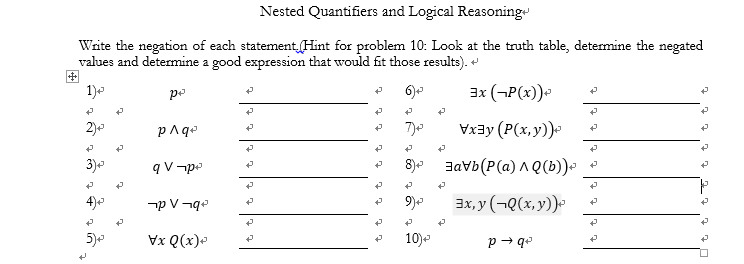 Solved Nested Quantifiers and Logical Reasoning Write the | Chegg.com