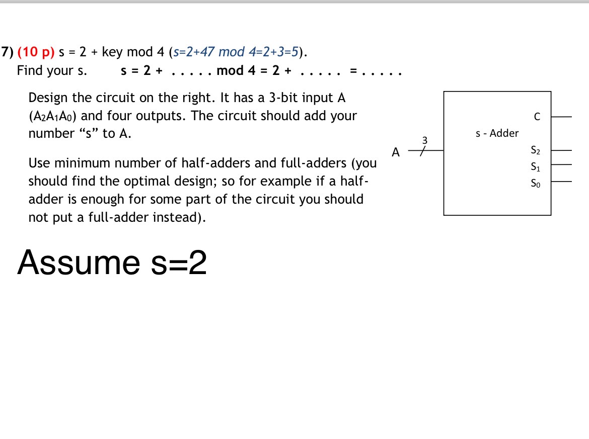 Solved p) s=2+ ﻿key mod4(s=2+47mod4=2+3=5).Find your | Chegg.com