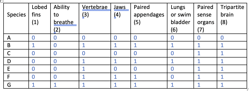 Solved Construct a phylogeny tree with the following matrix | Chegg.com