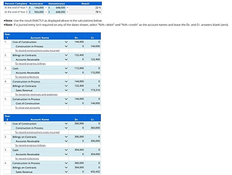 Solved Recording and Reporting Long-Term Construction: | Chegg.com