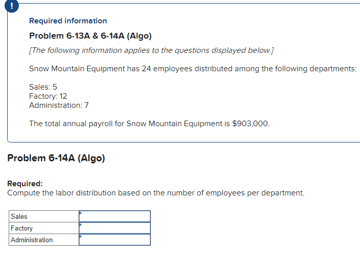 Solved Required information Problem 6-13A \& 6-14A (Algo) | Chegg.com