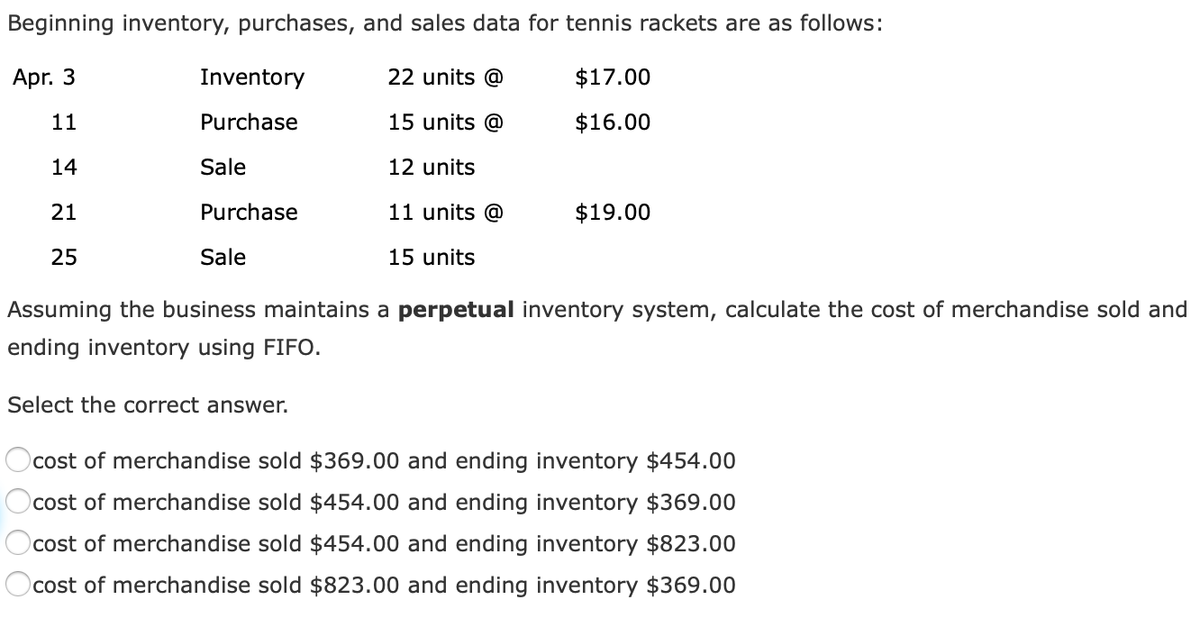 Solved Beginning inventory, purchases, and sales data for | Chegg.com