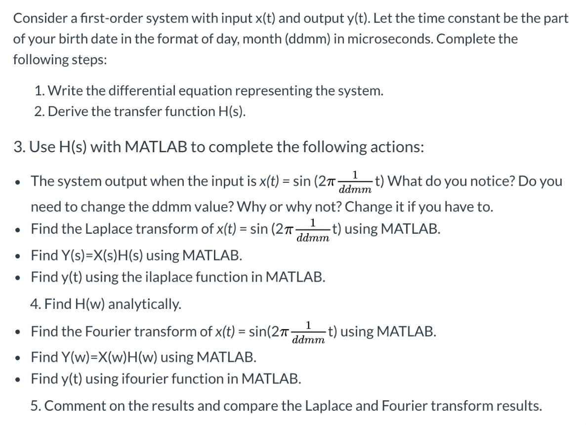 Solved Consider a first-order system with input x(t) and | Chegg.com