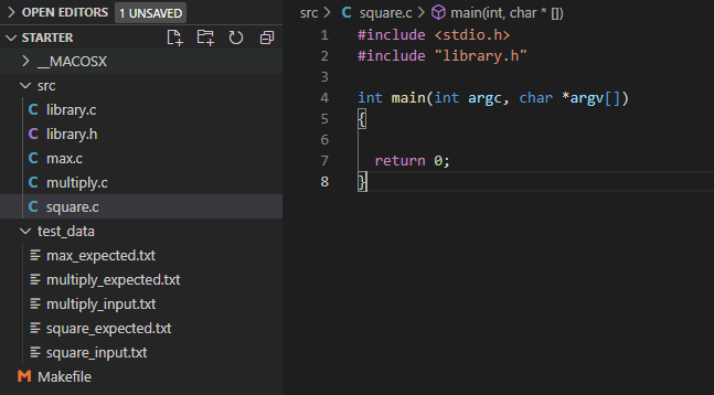 Solved Implement square.c such that it reads ints from | Chegg.com
