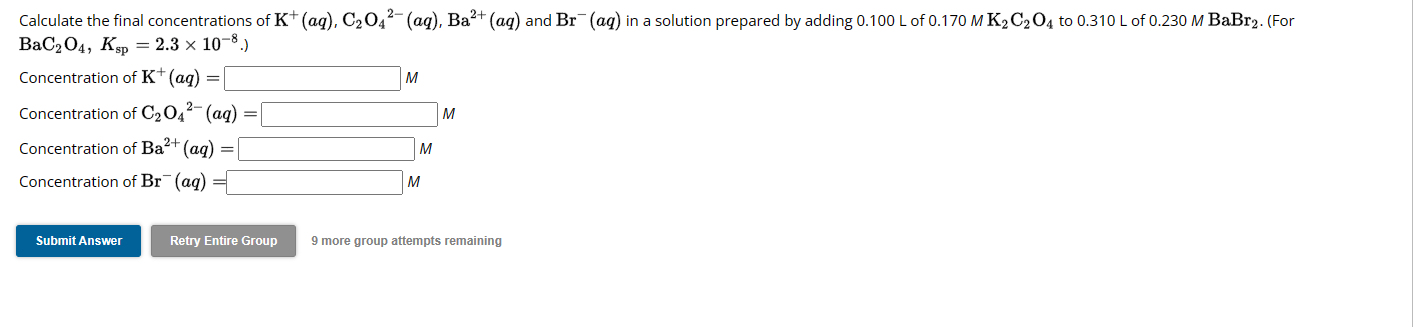 Solved Calculate the final concentrations of | Chegg.com