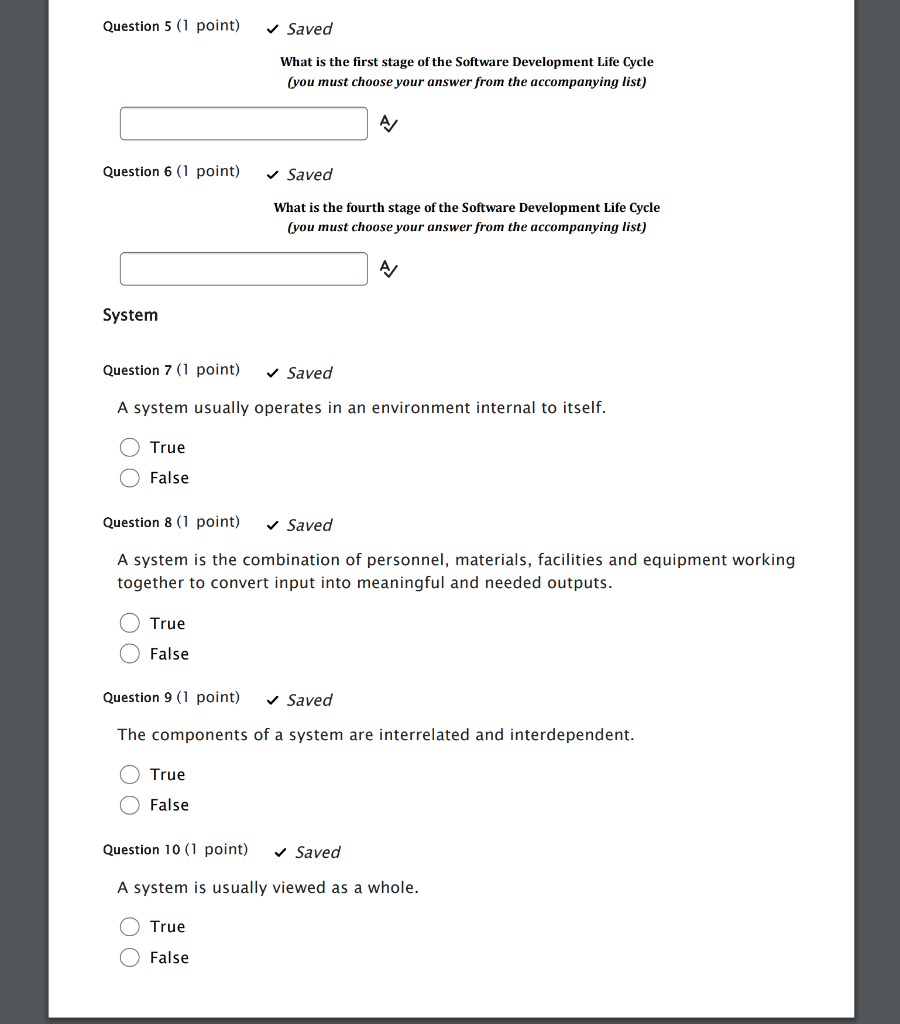 Solved The Software Development Life Cycle Question 1 (1 | Chegg.com