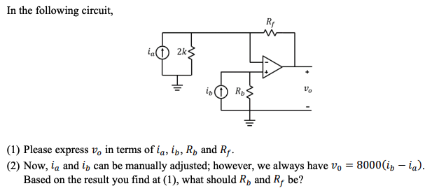 Solved In the following circuit, (1) Please express vo in | Chegg.com