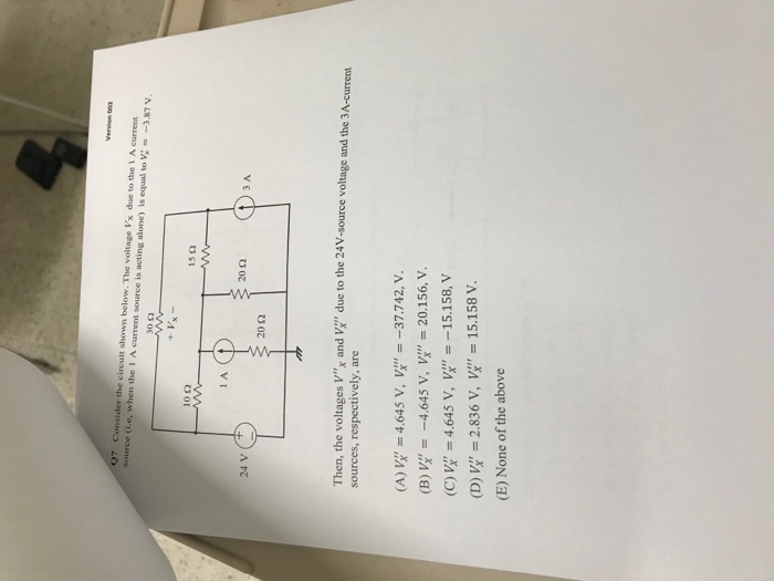 Solved 7 Consider the circuit shown below. The voltage Vx | Chegg.com