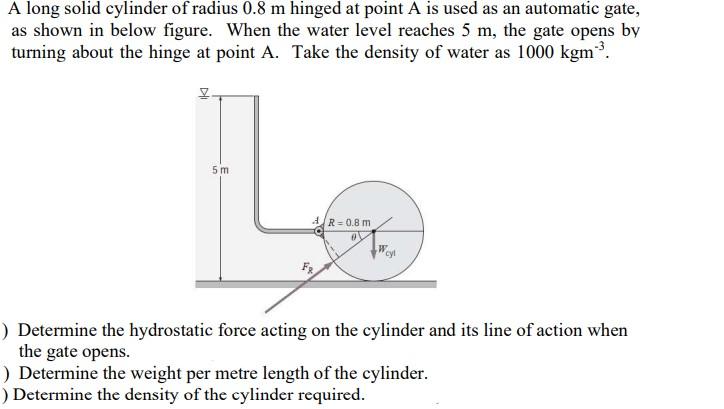 Solved A long solid cylinder of radius 0.8 m hinged at point | Chegg.com