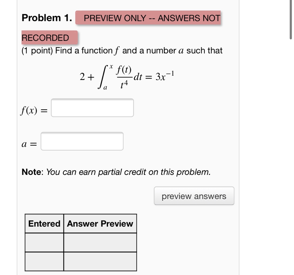 Solved Problem 1. PREVIEW ONLY -- ANSWERS NOT RECORDED (1 | Chegg.com