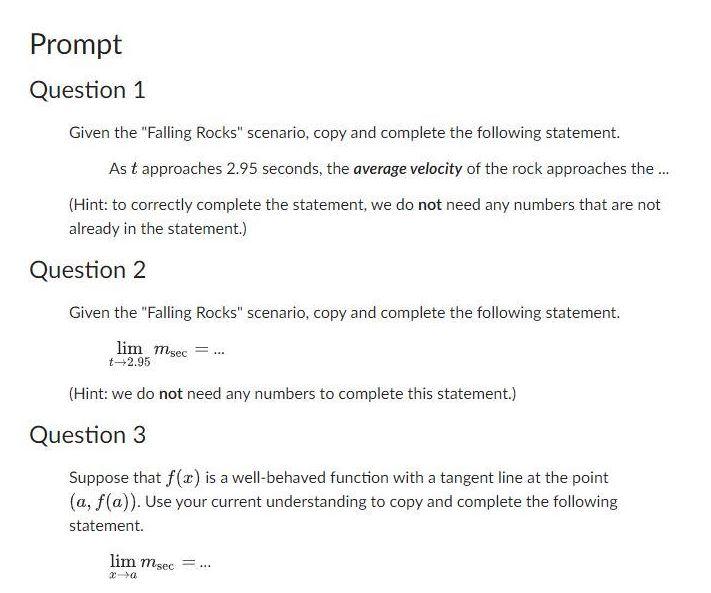 Solved question 1 Given the "Falling Rocks" scenario, copy | Chegg.com