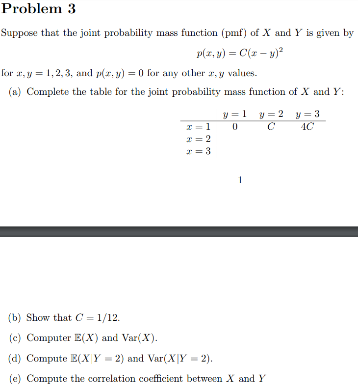Solved Problem 3 Suppose that the joint probability mass | Chegg.com