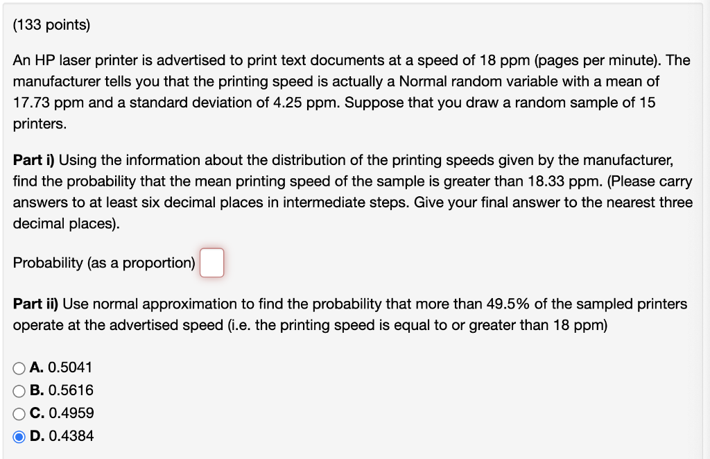 Solved (133 points) An HP laser printer is advertised to | Chegg.com