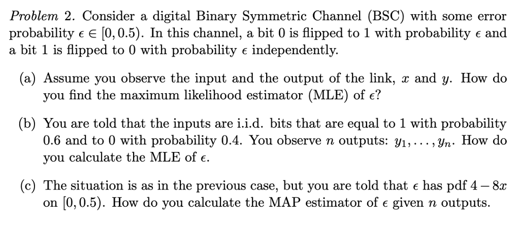 Problem 2. Consider a digital Binary Symmetric | Chegg.com