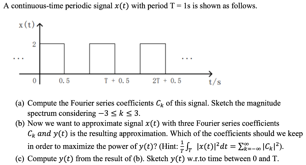 Solved A continuous-time periodic signal x(t) with period T | Chegg.com