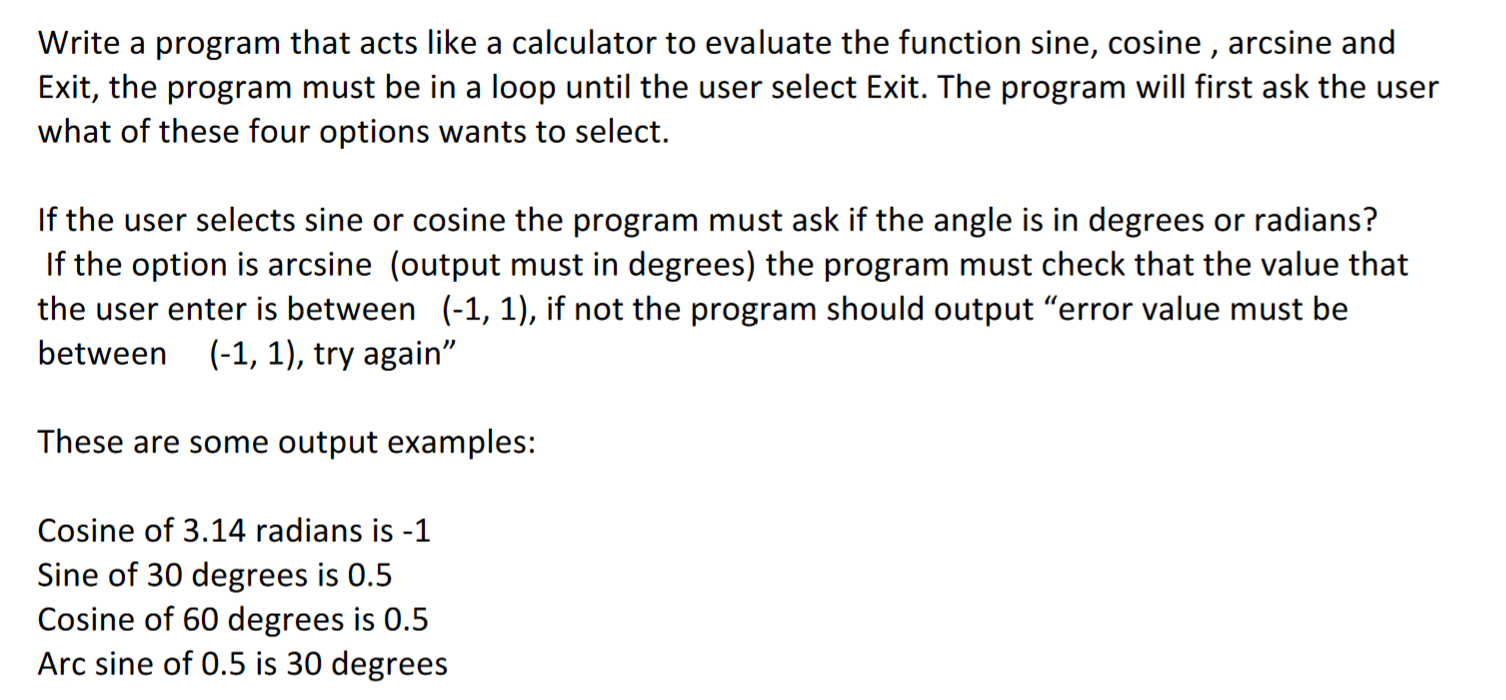 Solved Create a program IN C++ that acts like a calculator | Chegg.com
